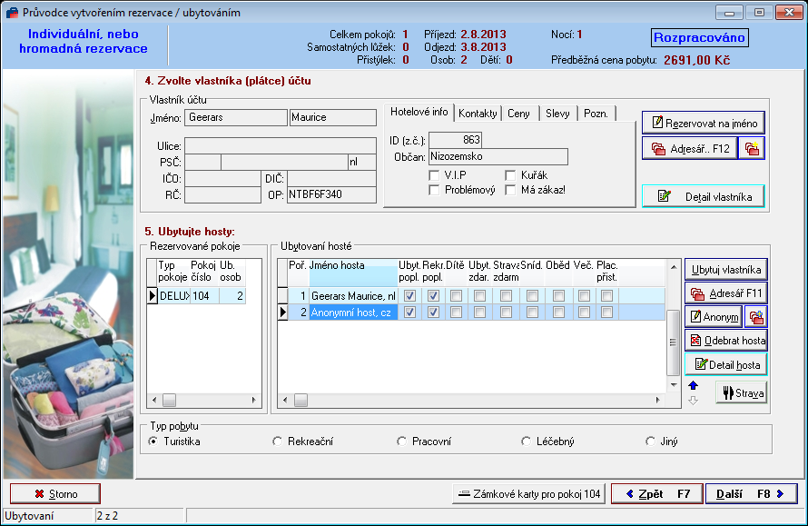 Rezervační hotelový systém snímky obrazovek | ABX software